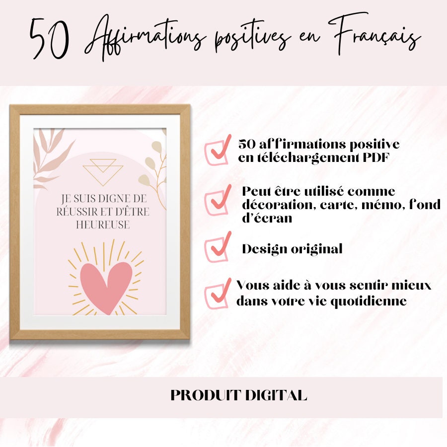 50 Positive Affirmations French Poster Confidence Therapy - Etsy
