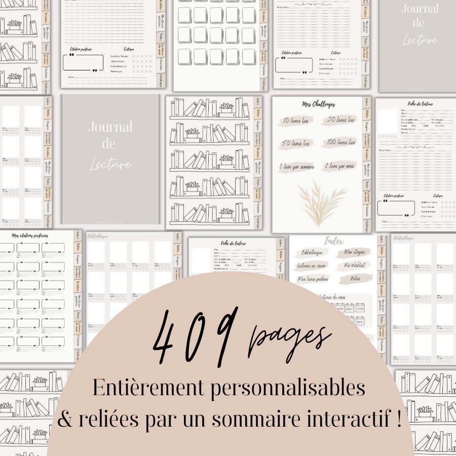 Printable PDF Reading Journal – Book and Note Tracker – French Digital ...