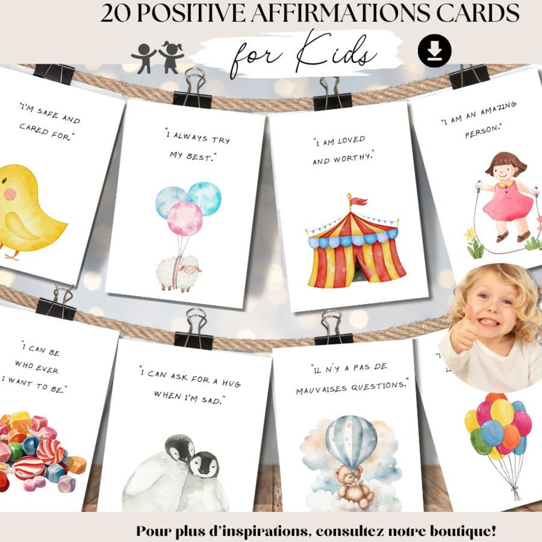 Positive Affirmations Cards for Kids Therapy Positive Affirmation Cards ...