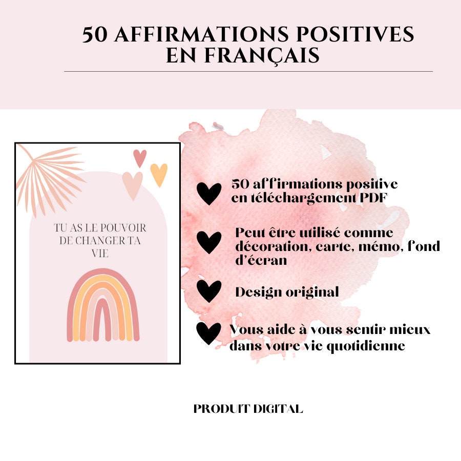50 affirmations positives en français poster confiance thérapie affiche ...