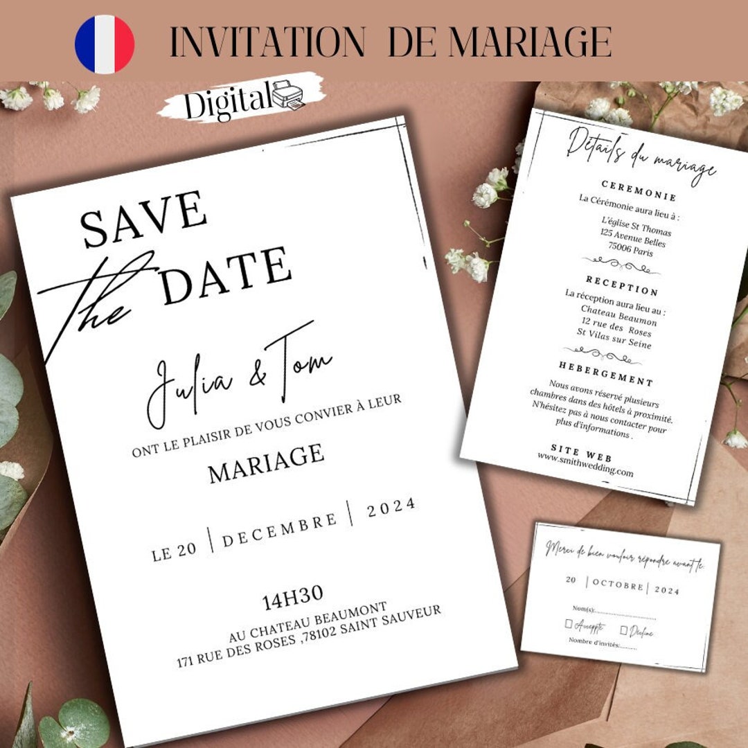 French Wedding Invitation Template Wedding Invitation Kit French ...