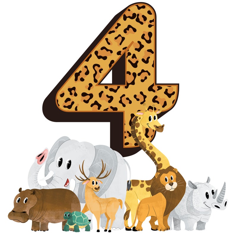 Kids Safari Animals 4th Birthday PNG, Wild Jungle Zoo Animals, Leopard ...