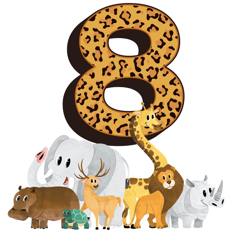 Kids Safari Animals 4th Birthday PNG, Wild Jungle Zoo Animals, Leopard ...