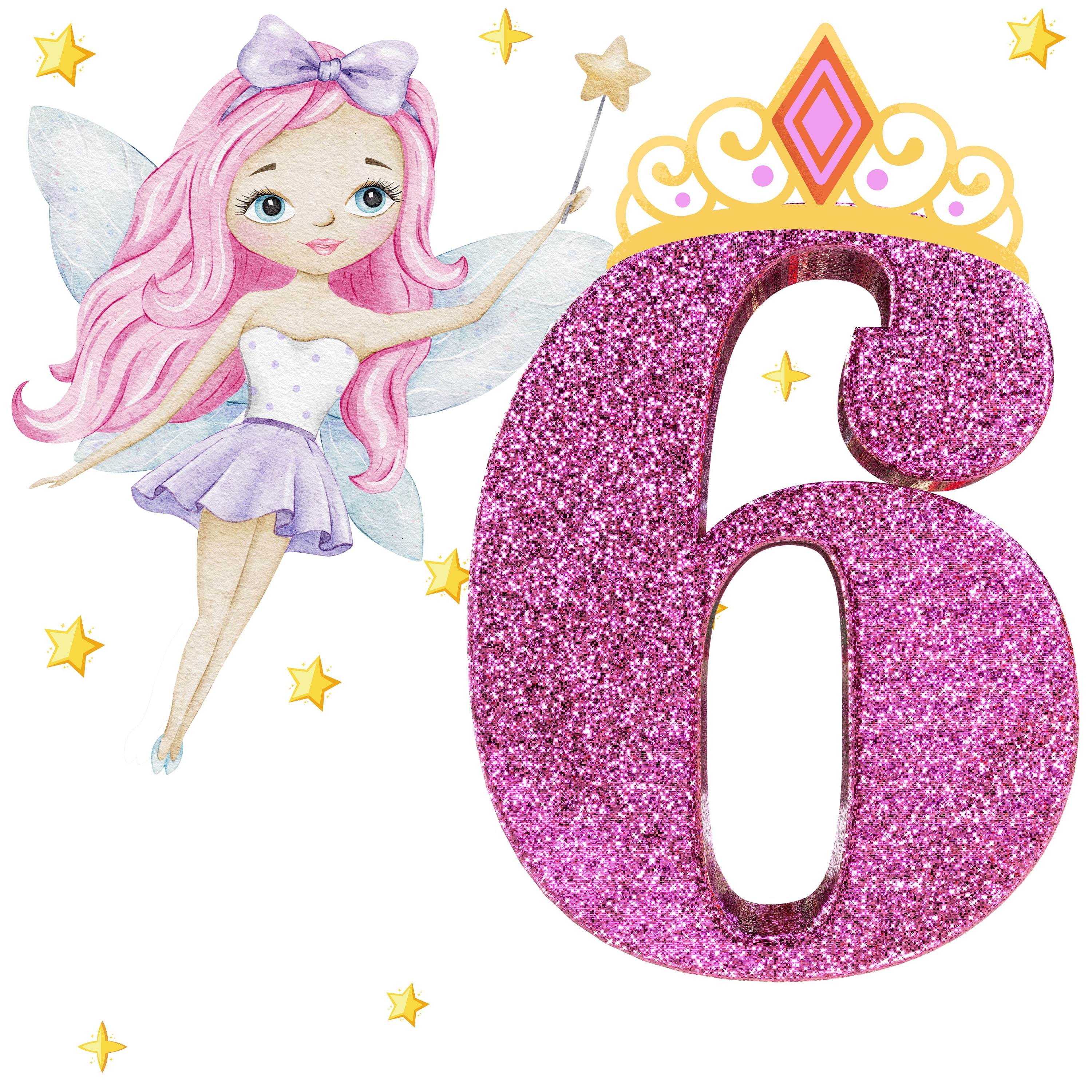 Girls Fairy Princess 6th Birthday PNG, Number PNG, Birthday Image ...