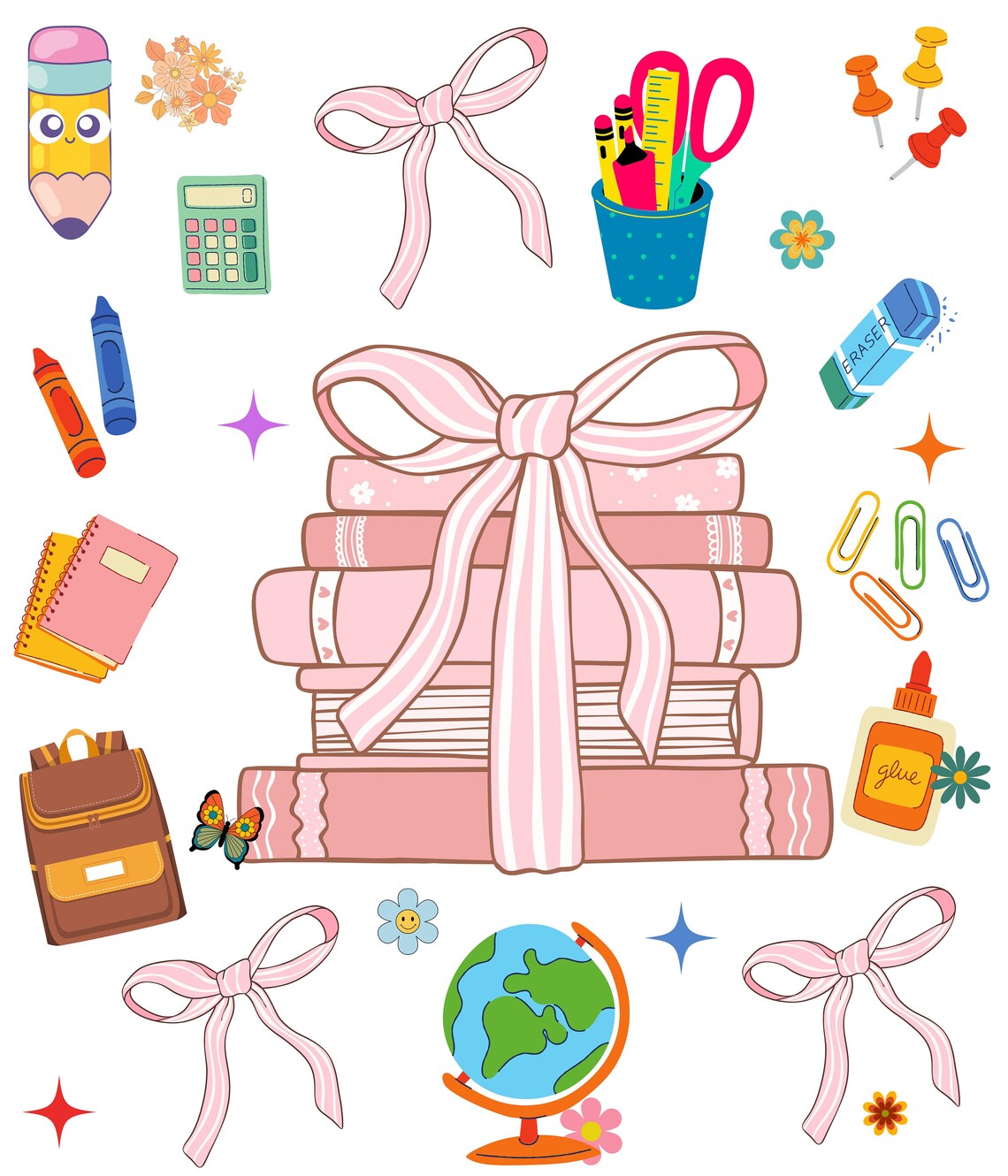 Back to School Coquette PNG Digital Design Download, School Books Png ...