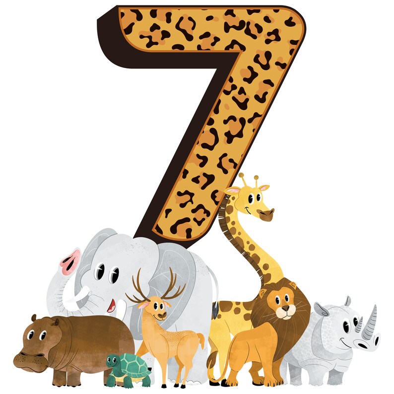 Kids Safari Animals 7th Birthday PNG, Wild Jungle Zoo Animals, Leopard ...