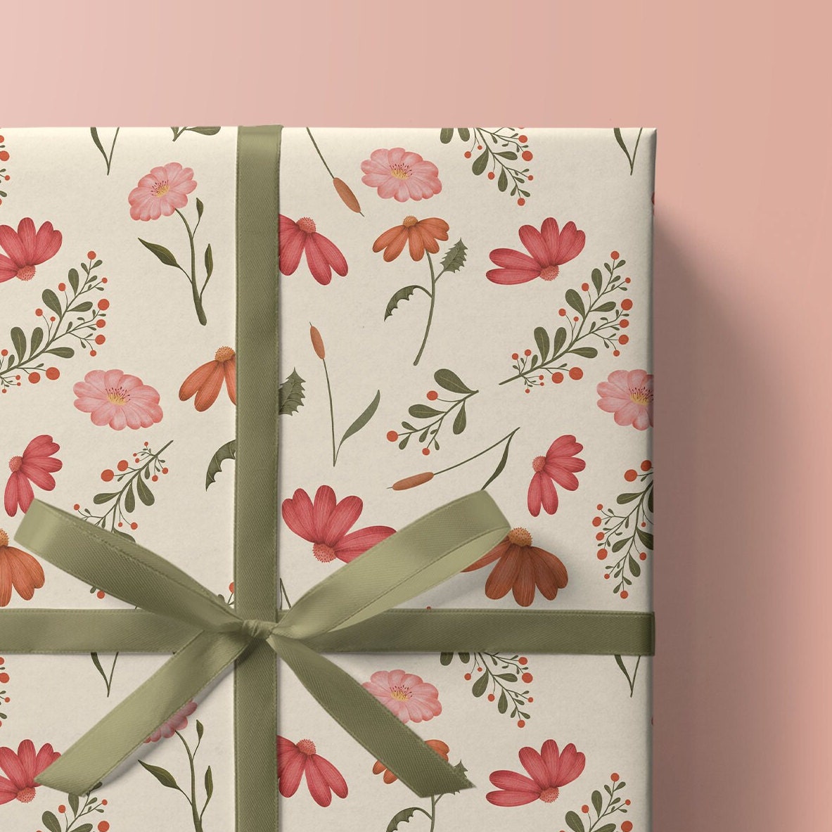 Cute Pink Wrapping Paper Perfect for Garden Parties Floral Springtime ...