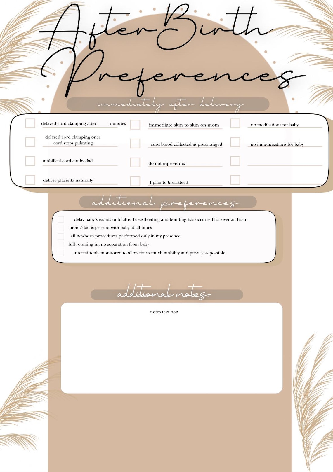 Neutral (natural) Birth Plan Template Digital Download Print Ready - Etsy