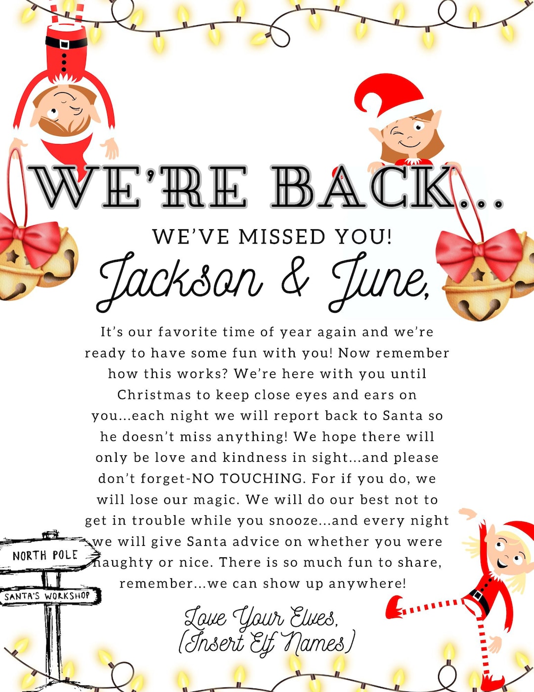 We're Back Elf Letter Jingle Bells - Etsy