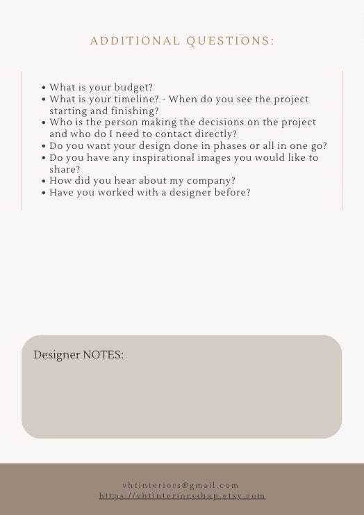 Customisable Luxury Client Questionnaire Interior Design E-design ...