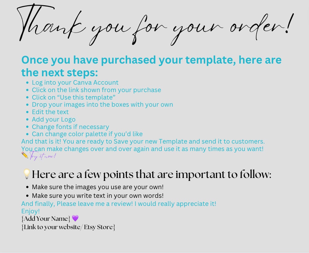 Canva Instructions Template After Purchase Digital Printables PDF ...