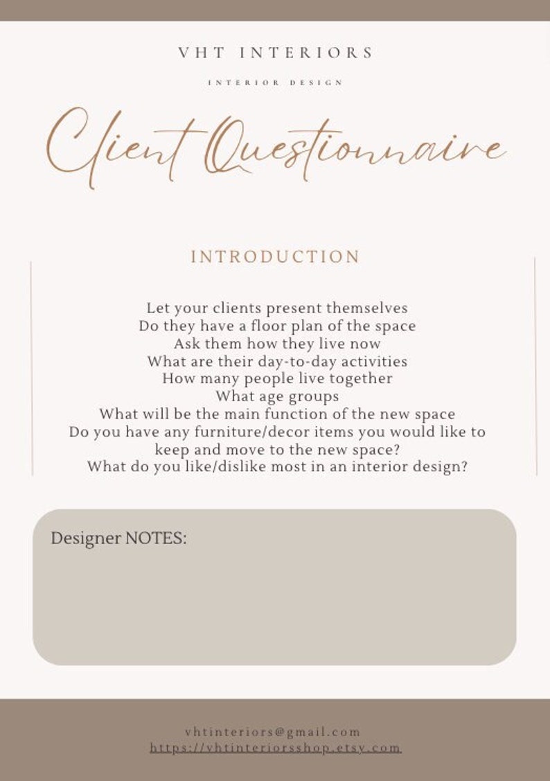 Customisable Luxury Client Questionnaire Interior Design E-design ...