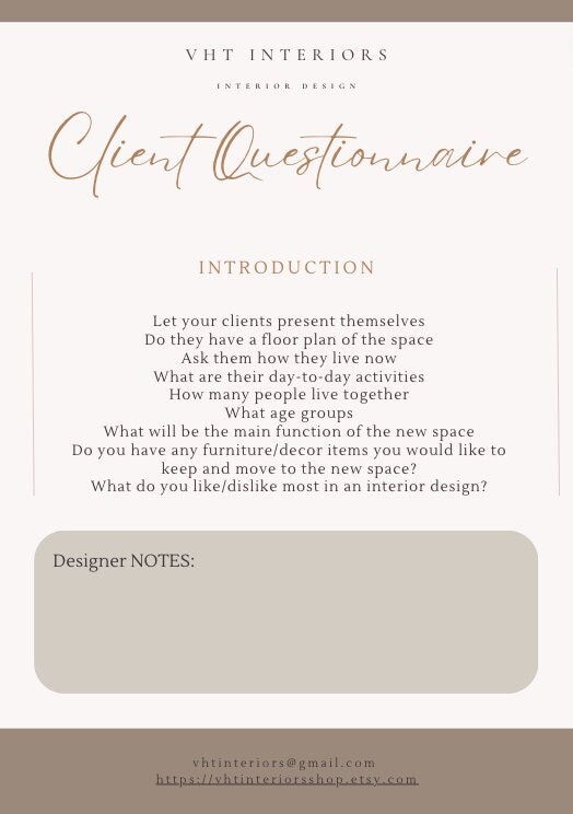 Customisable Luxury Client Questionnaire Interior Design E-design ...