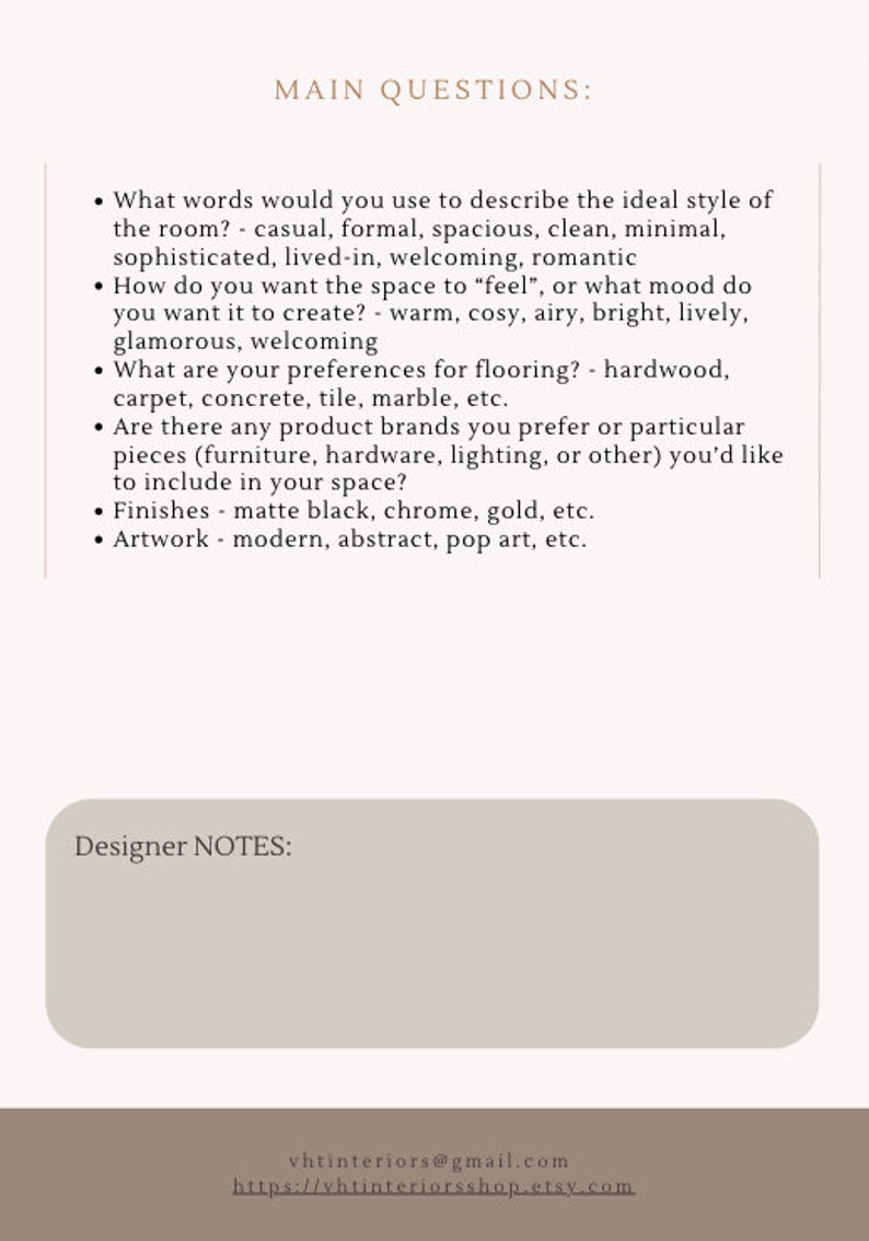 Customisable Luxury Client Questionnaire Interior Design E-design ...