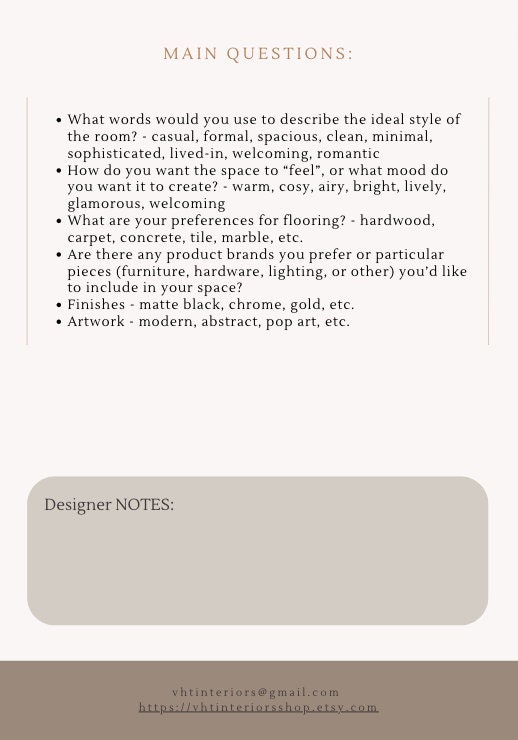 Customisable Luxury Client Questionnaire Interior Design E-design ...