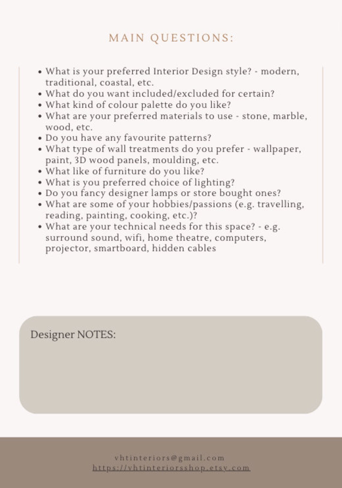 Customisable Luxury Client Questionnaire Interior Design E-design ...