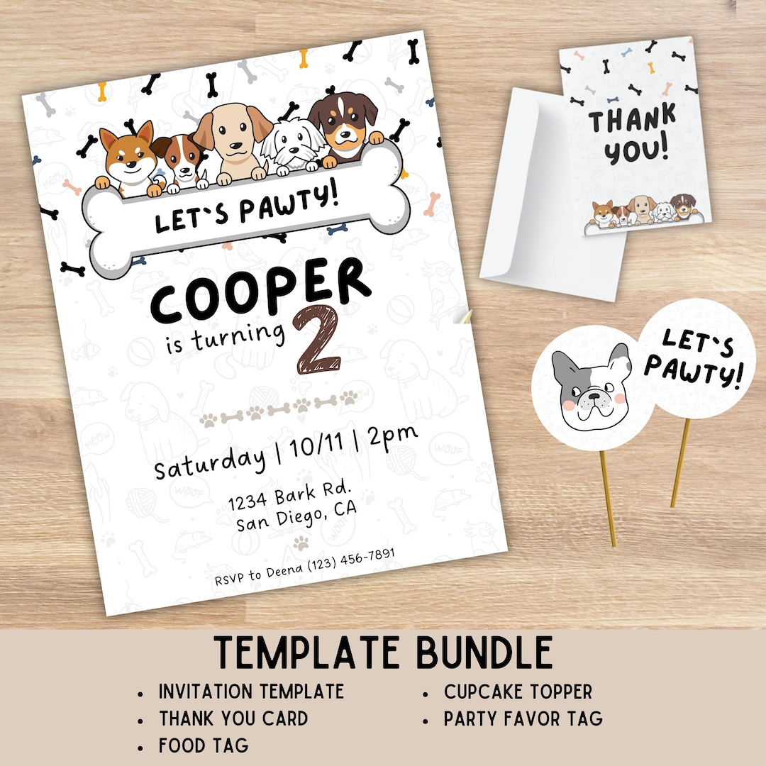 Puppy Party Invitation Template | Puppy Themed Party | Editable ...