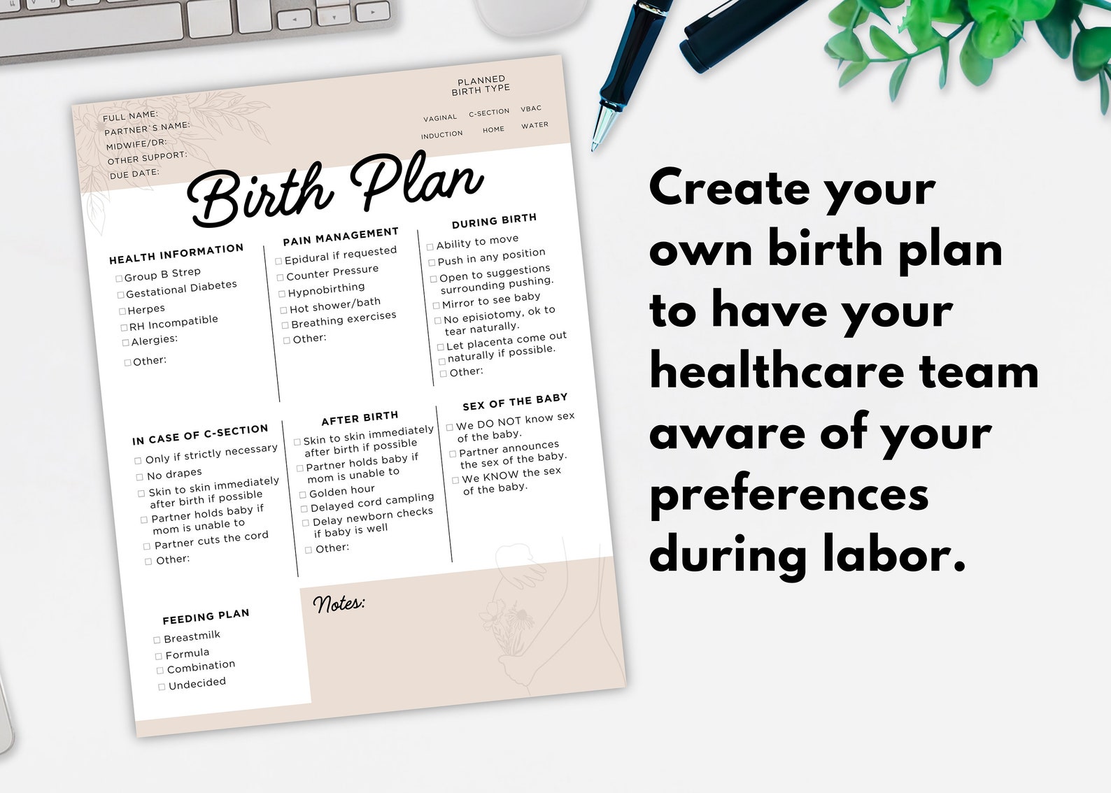 Birth Plan Template Printable Birthing Plan Labor and Delivery ...