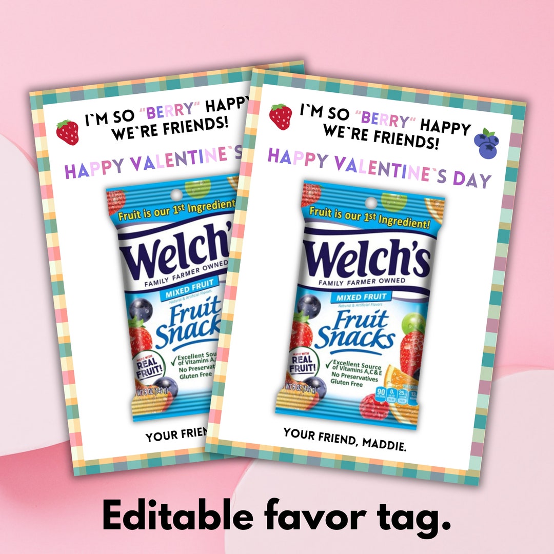Valentines Day Snack Card Printable I'm so Berry Happy We're Friends ...