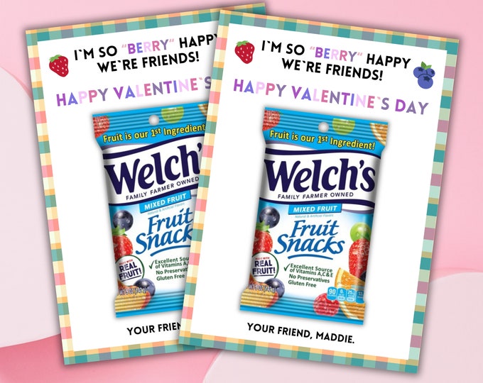 Valentines Day Fruit Snack Card Printable I'm so Berry Happy We're ...