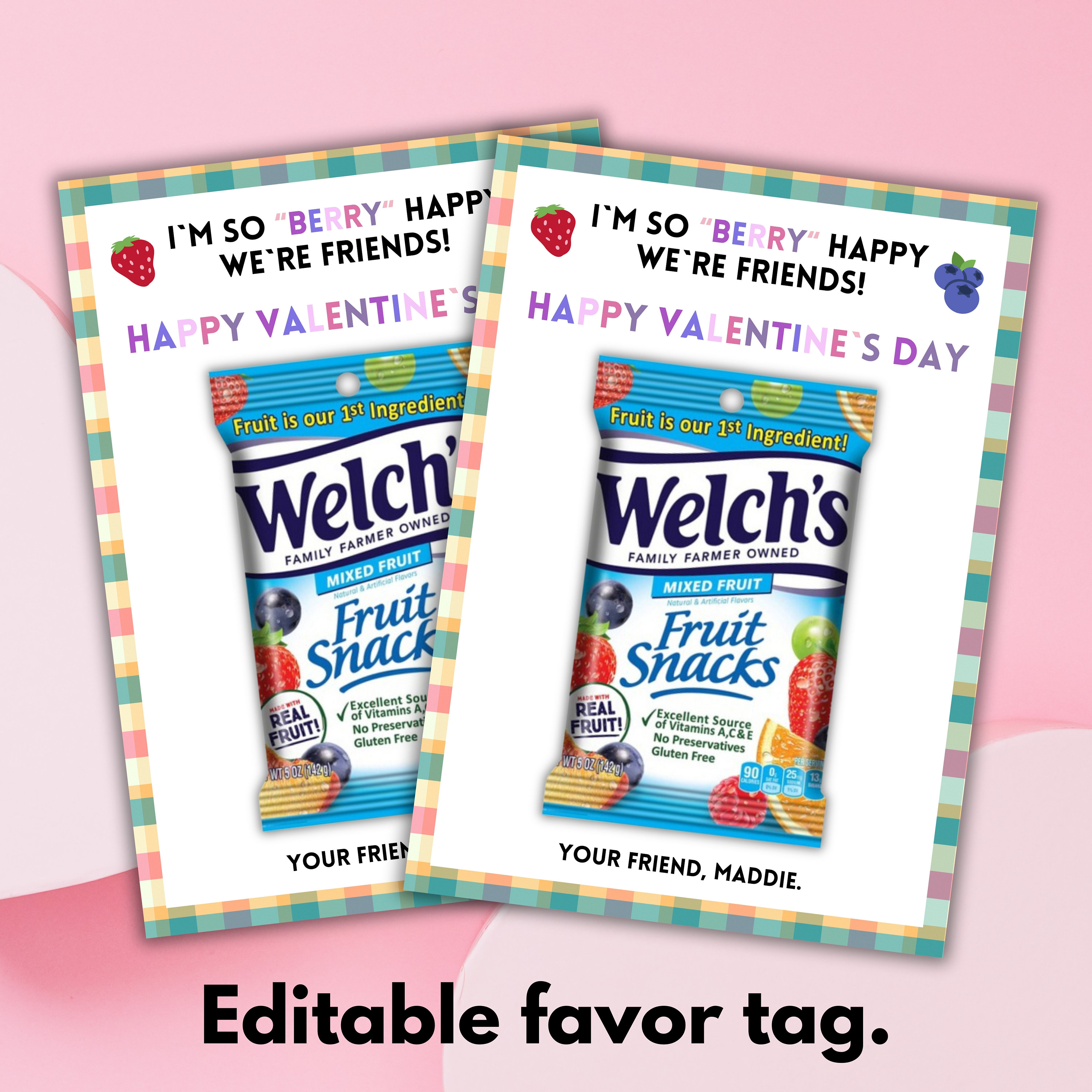 Valentines Day Snack Card Printable I'm so Berry Happy We're Friends ...