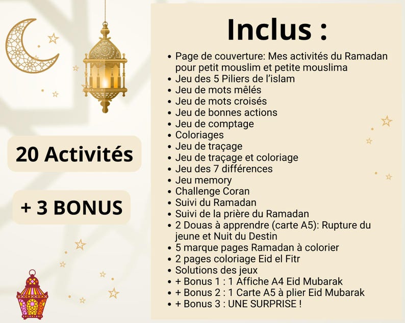Ramadan Activities for Children to Print in PDF Format: Games and ...