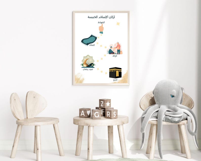 Printable 5 Pillars of Islam in Arabic, Islamic Wall Art for Kids ...