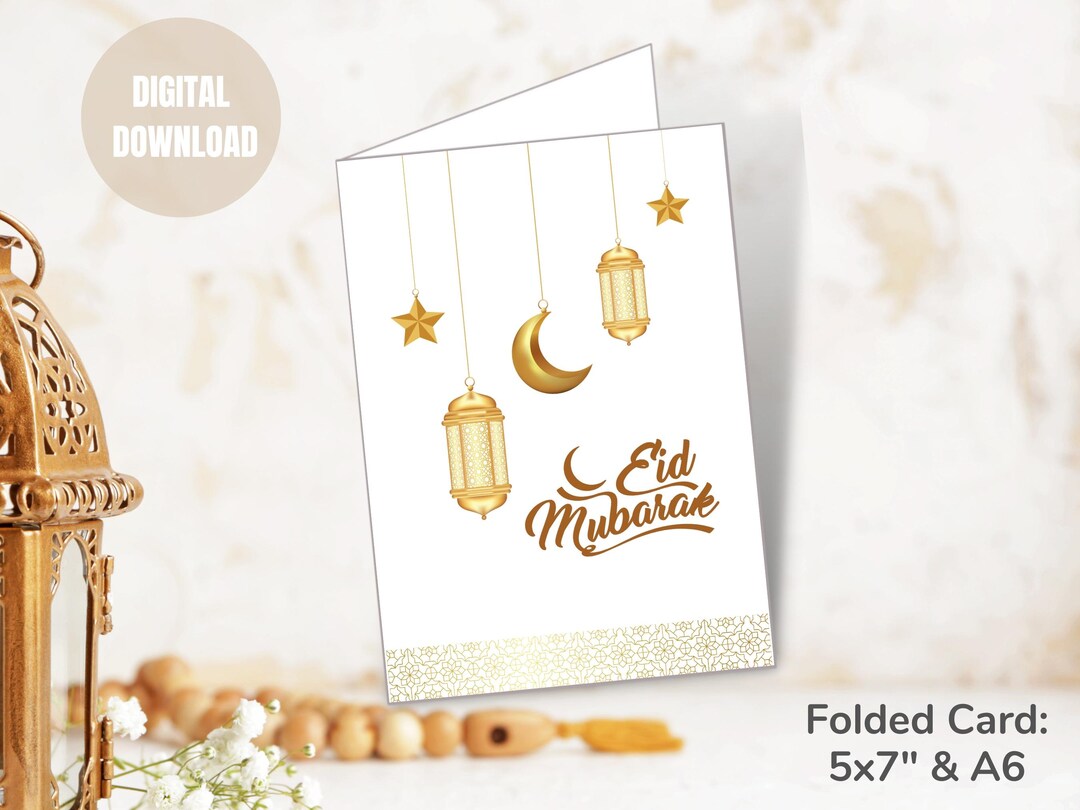 Printable Eid Mubarak Card, Islamic Eid Greetings Gift Card, Folded ...