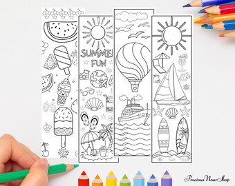 Summer Coloring Bookmarks, Fun Printable Coloring Pages for Kids, Beach ...