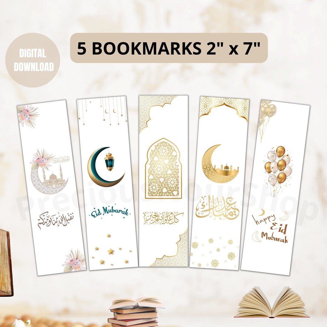 5 Eid Mubarak Bookmarks to Print, 5 Eid Mubarak Bookmarks, Eid Gift ...