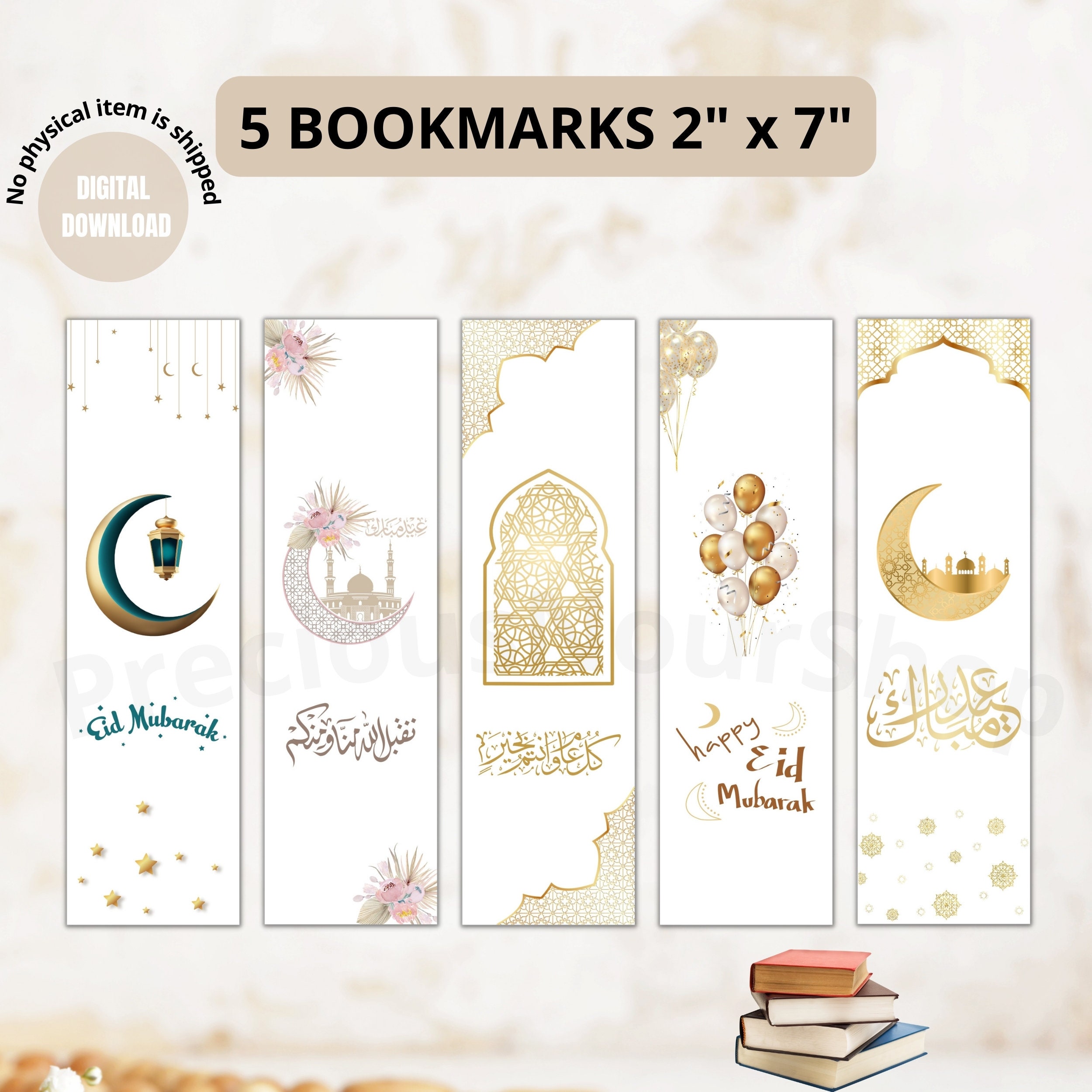 5 marques pages Eid Mubarak à imprimer, 5 signets Aïd Moubarak, marque ...