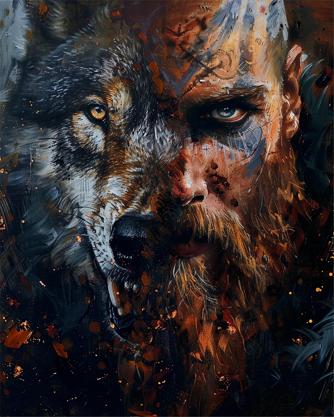 Fenrir and Vidar Oil Painting Digital Download Ai-generated Portraits ...
