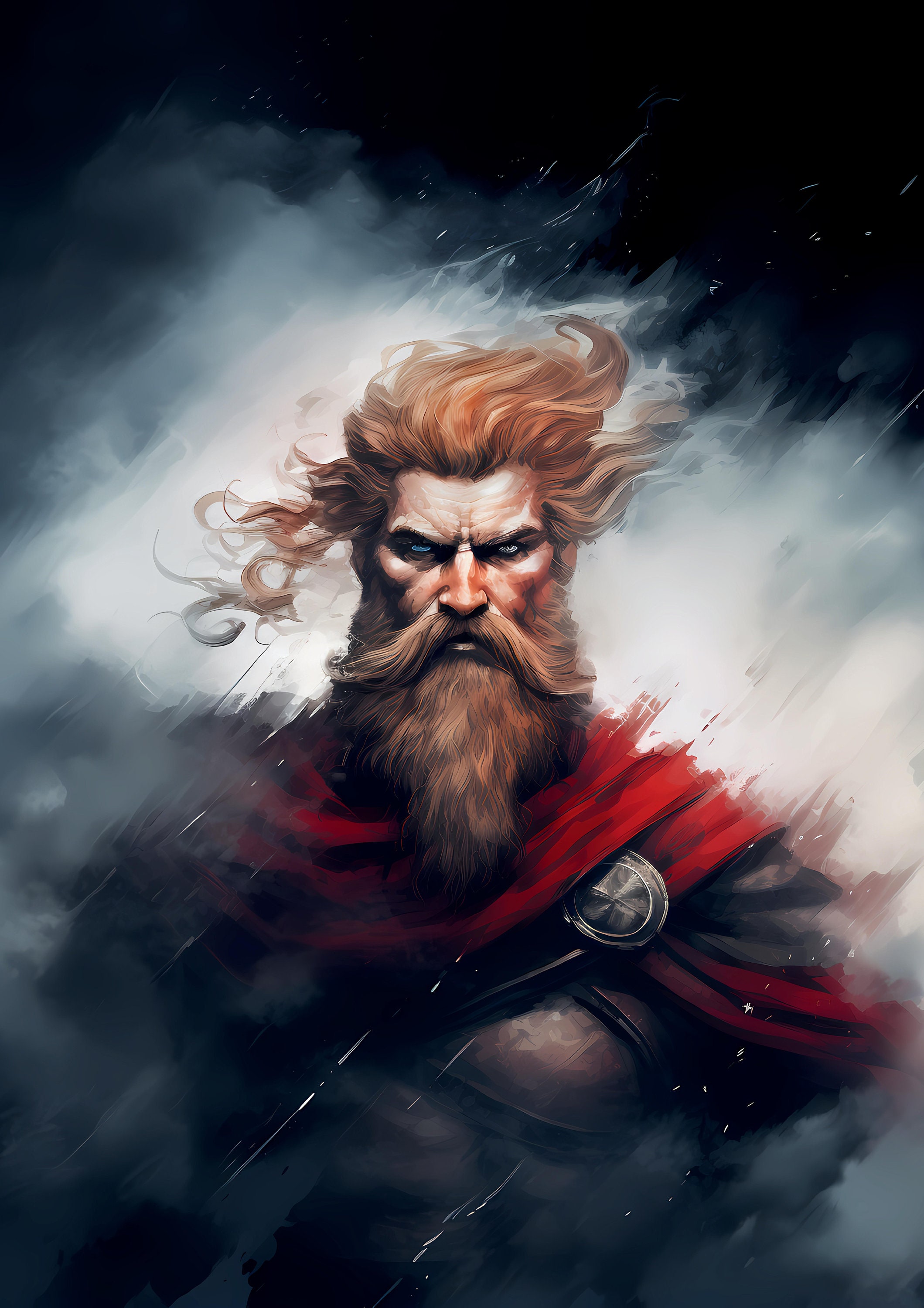 Thor Watercolor Art Digital Download Ai-generated Portrait of Norse God ...