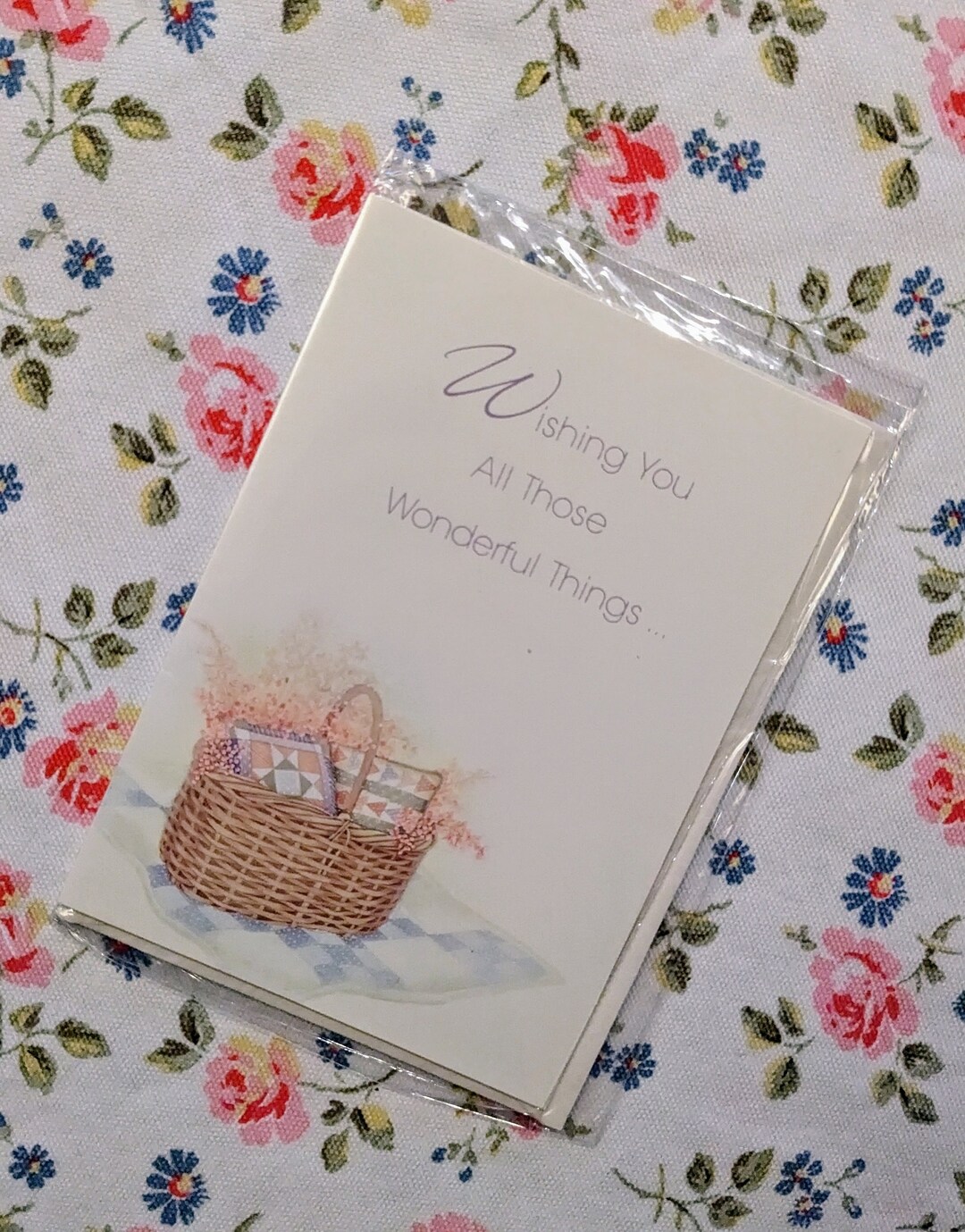 Vintage Cottage Birthday Card With Cottage Basket Illustration ...