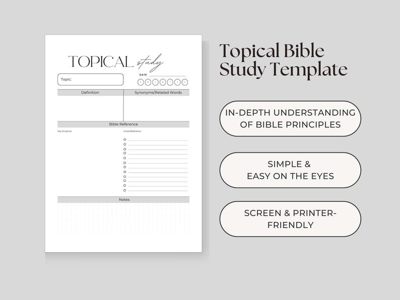 Topical Bible Study Template, Bible Study Guide for Beginners, Digital ...