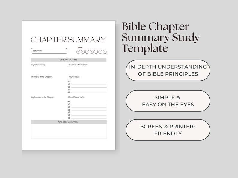 Bible Chapter Summary Template, Printable Bible Study, Colorful Bible ...