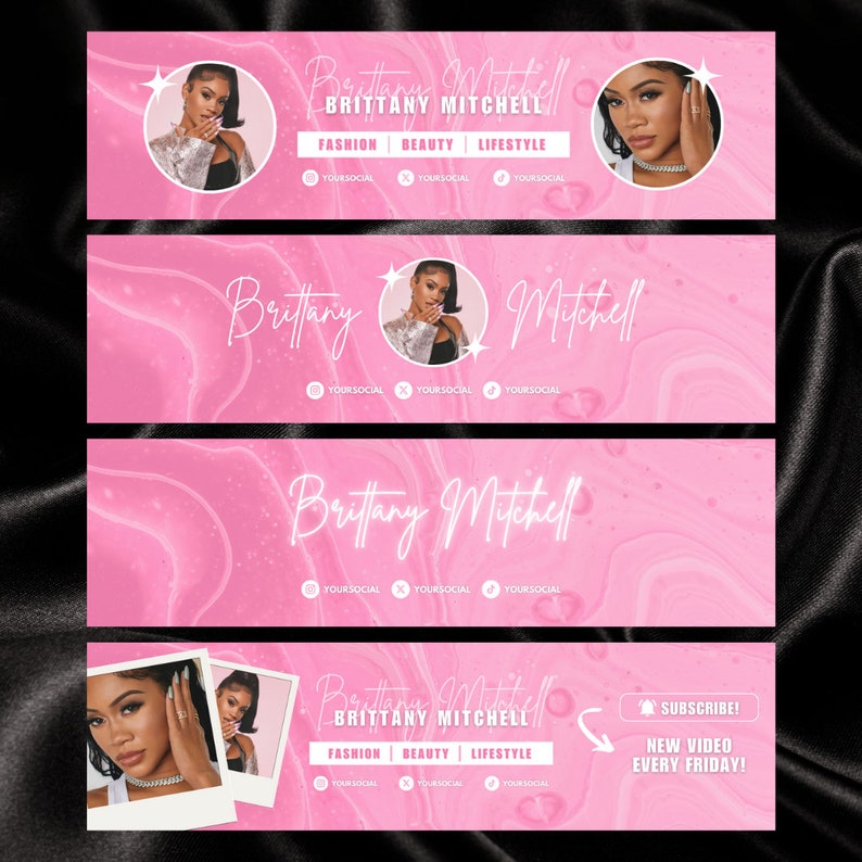 TRENDY GLAM Pink Marble Youtube Branding Kit | Editable Youtube Channel ...