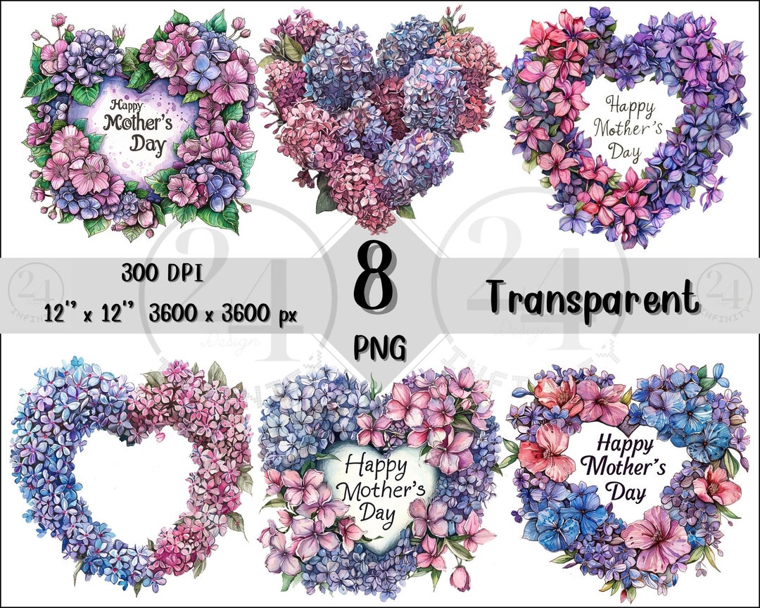 MOM Flowers Heart PNG, Happy Mother's Day Hydrangea Design, Flowers ...