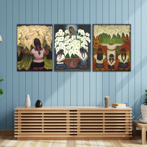 Diego Rivera Set of 3 Canvas Wall Art, Flower Festival Print, Girl With ...