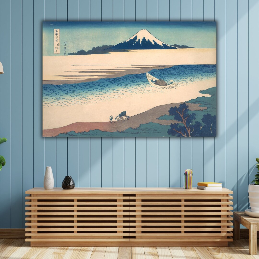 Hokusai Tama River in Musashi Wall Art, Japanese Mountain Canvas Print ...