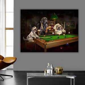 Dogs Playing Billiard Wall Art, Friend in Need Canvas Print, Dogs ...