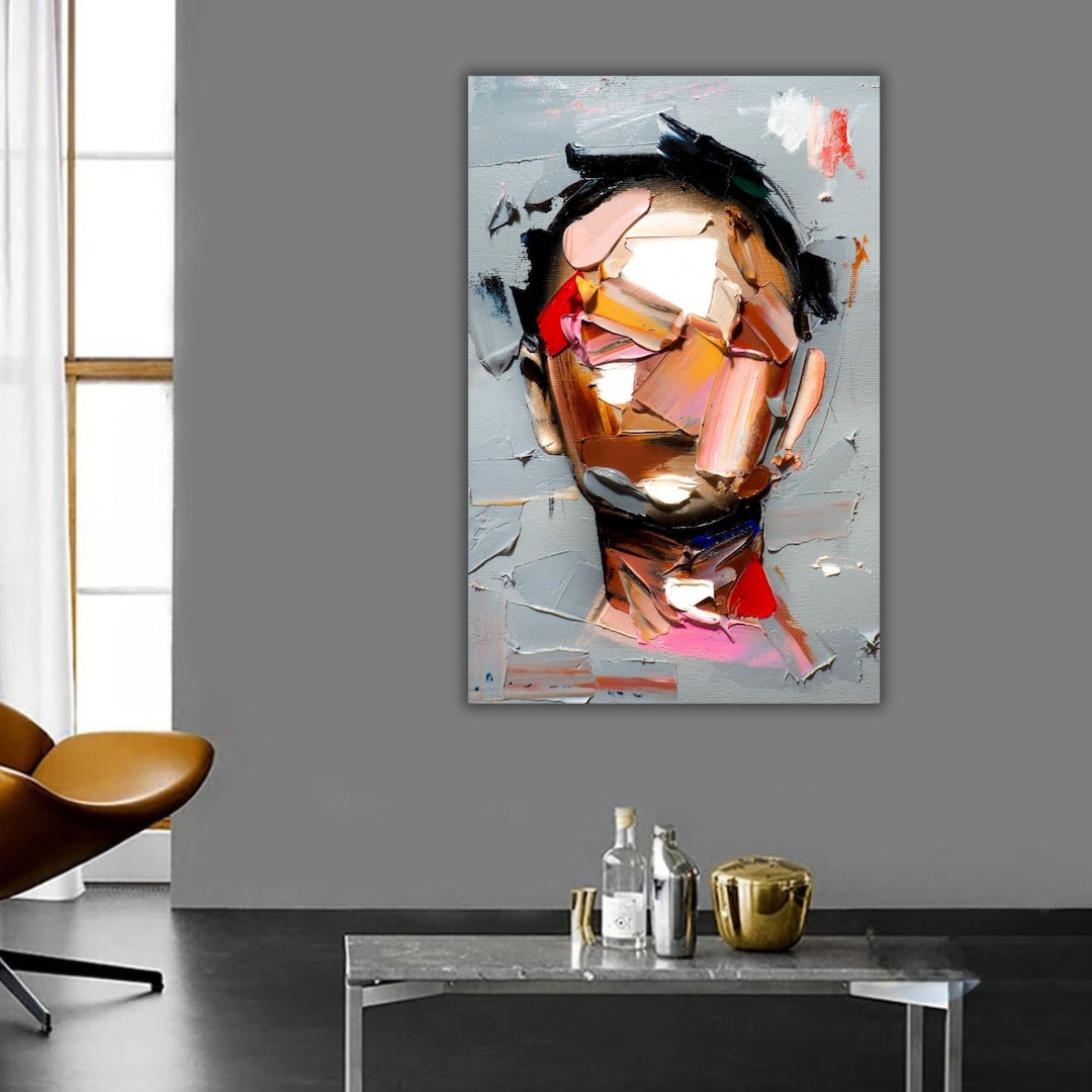 Faceless Wall Art, Abstract Face Framed Canvas, Surreal Wall Art ...