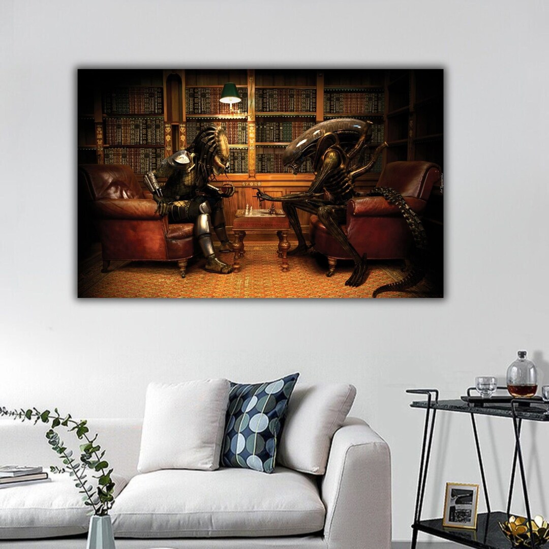 Alien Vs Predator Playing Chess Match Wall Art, Alien Vs Predator ...