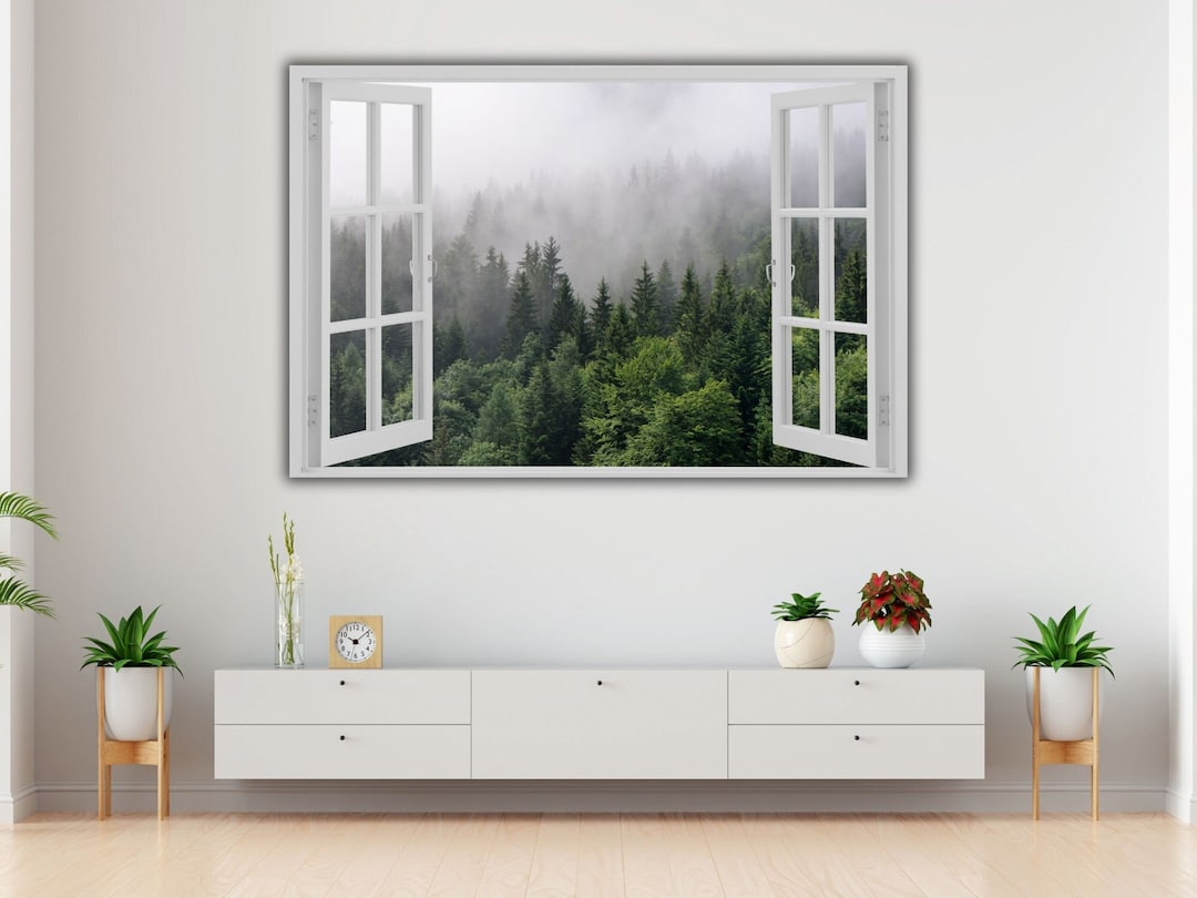Window View Canvas Wall Art, Open Window Canvas Print, Forest Wall Art ...