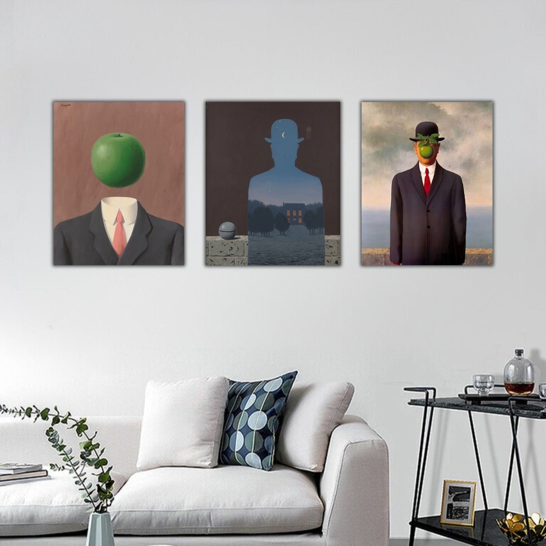 Set of 3 René Magritte Canvas Wall Arts, René Magritte Paintings Canvas ...