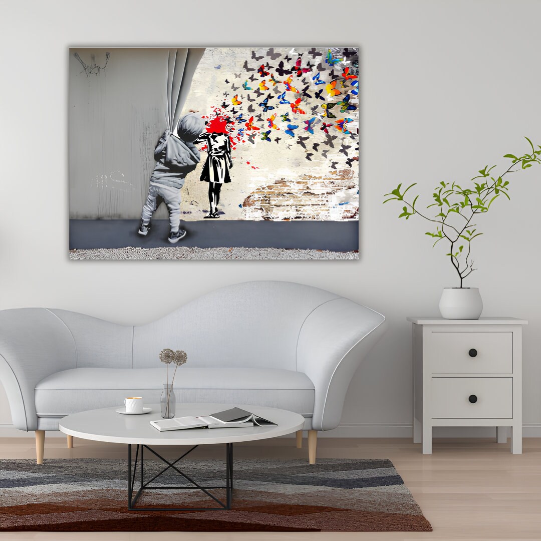 Banksy Behind the Curtain Wall Art Banksy Colorful Butterfly - Etsy