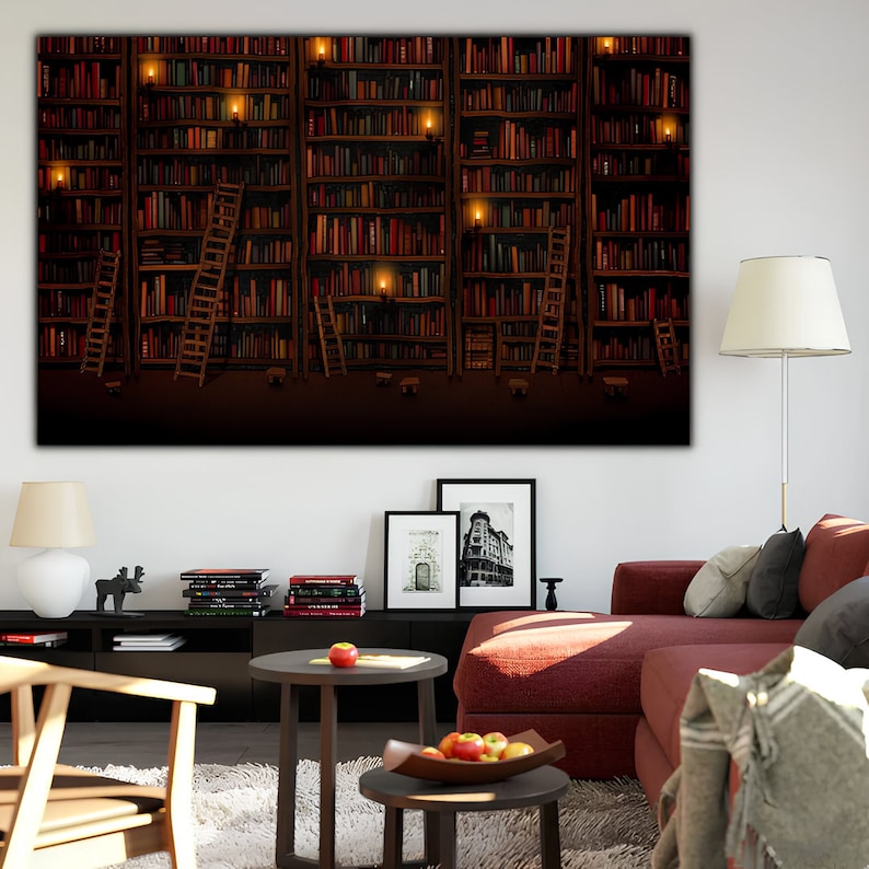 Vintage Library Wall Decor, Library Canvas Wall Art, Library Photo ...