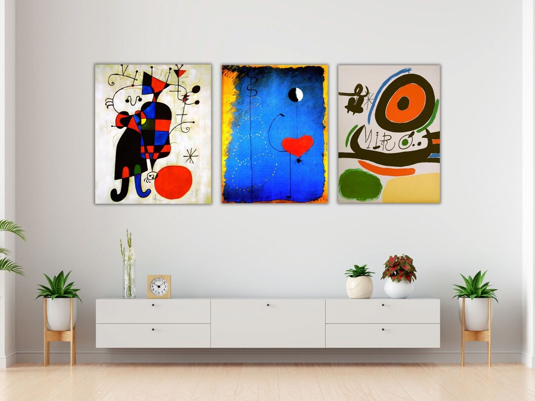 Set of 3 Joan Miro Canvas Wall Art, Joan Miro Print Art, Joan Miro ...