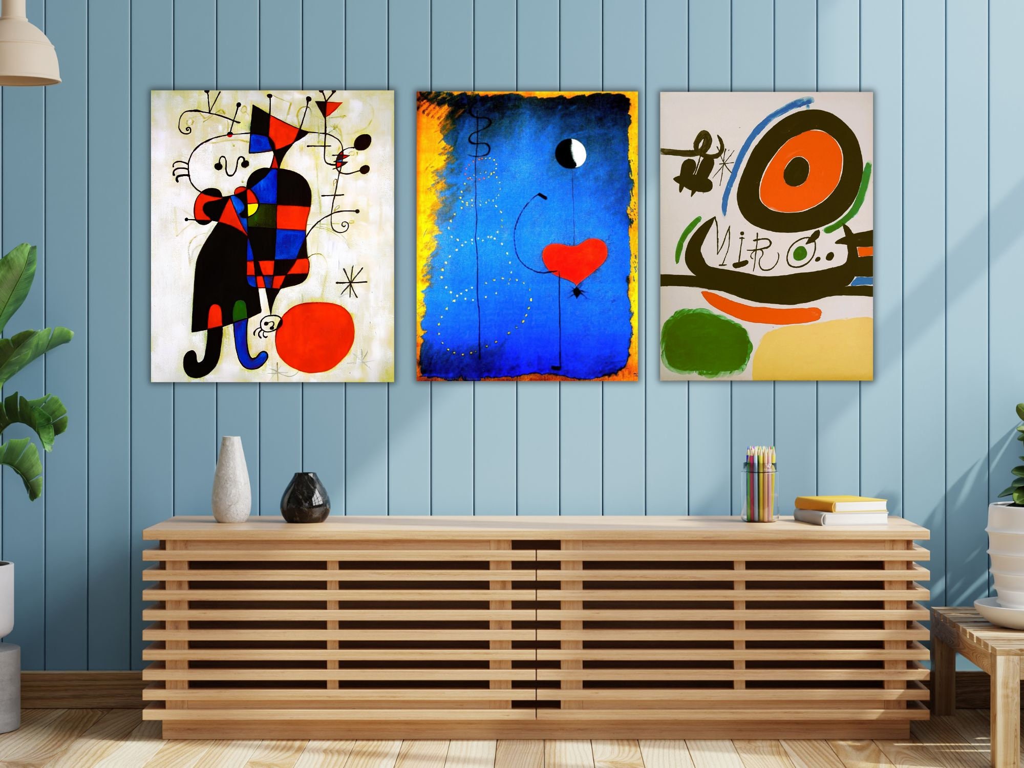 Set of 3 Joan Miro Canvas Wall Art, Joan Miro Print Art, Joan Miro ...