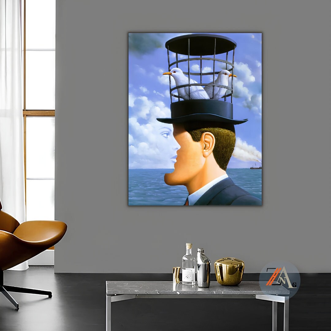 Mirror Face Doves Hat Cage Sea by Magritte Rene, Magritte Rene Wall Art ...